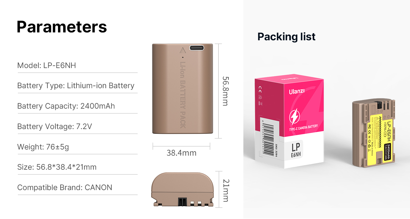 Ulanzi Canon LP-E6NH Type Lithium-Ion Battery With USB-C Charging Port ...