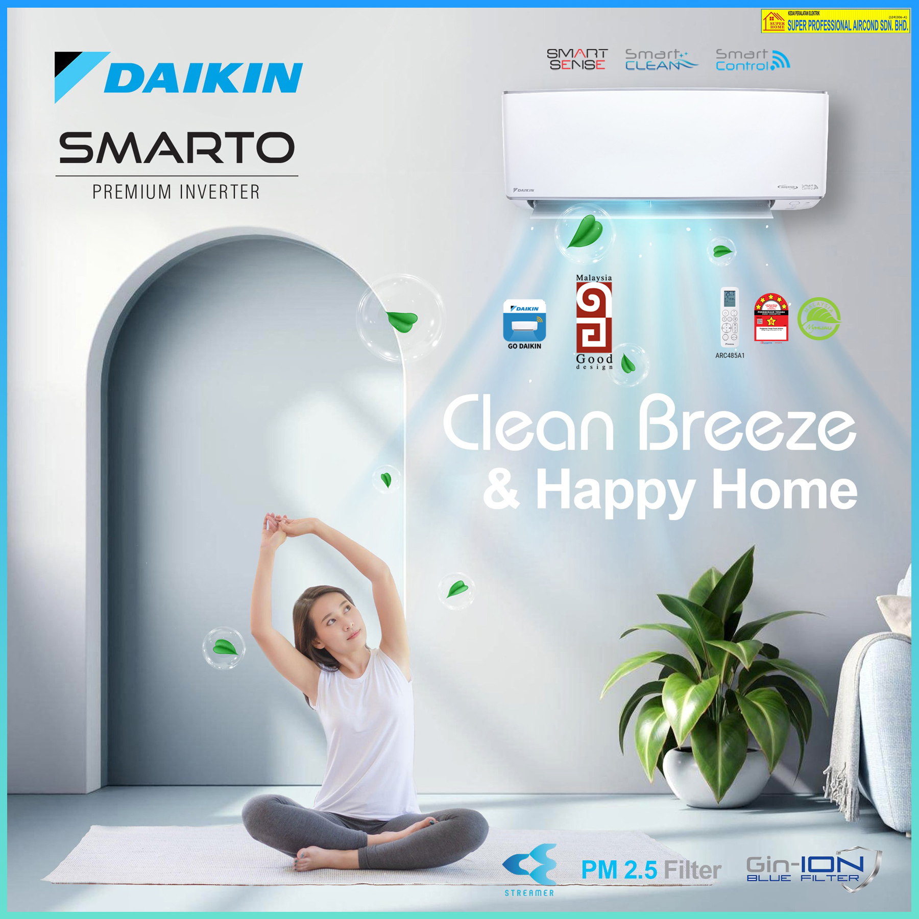 Program NUR Seda Daikin SMARTO Premium Inverter Air conditioner 1.0hp FTKH28BV1MF | 1.5hp ...