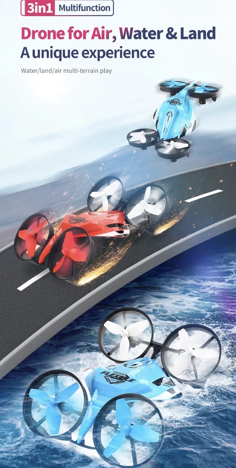 [LAND/WATER/AIR] FEO JJRC 3 In 1 Rc Drone Waterproof Multifunction ...