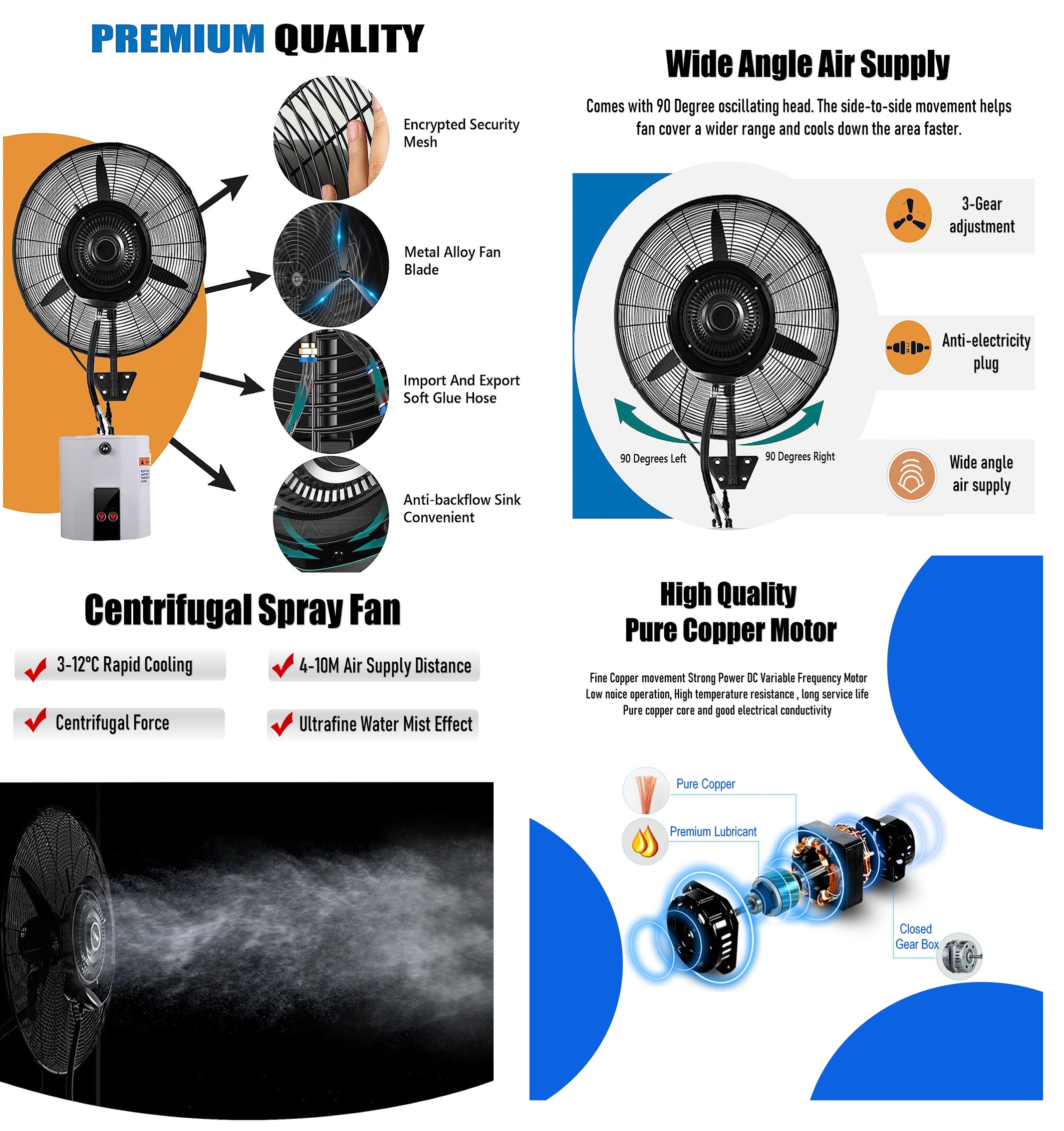 🔥🔥 Mist Fan Standing Or Wall Mounted 26 / 30 inch Atomizer Water ...