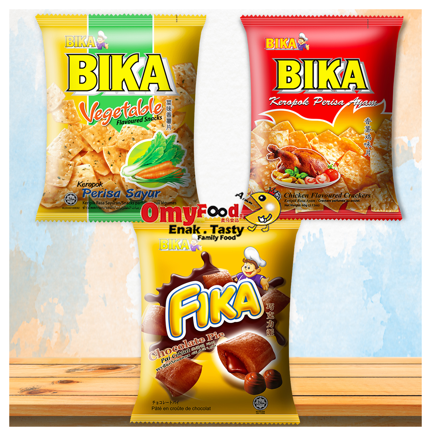 60g / 70g Big Pack Bika Vegetable / Chicken / Fika Chocolate Pie / Fika Pizza / Fika Onion ...