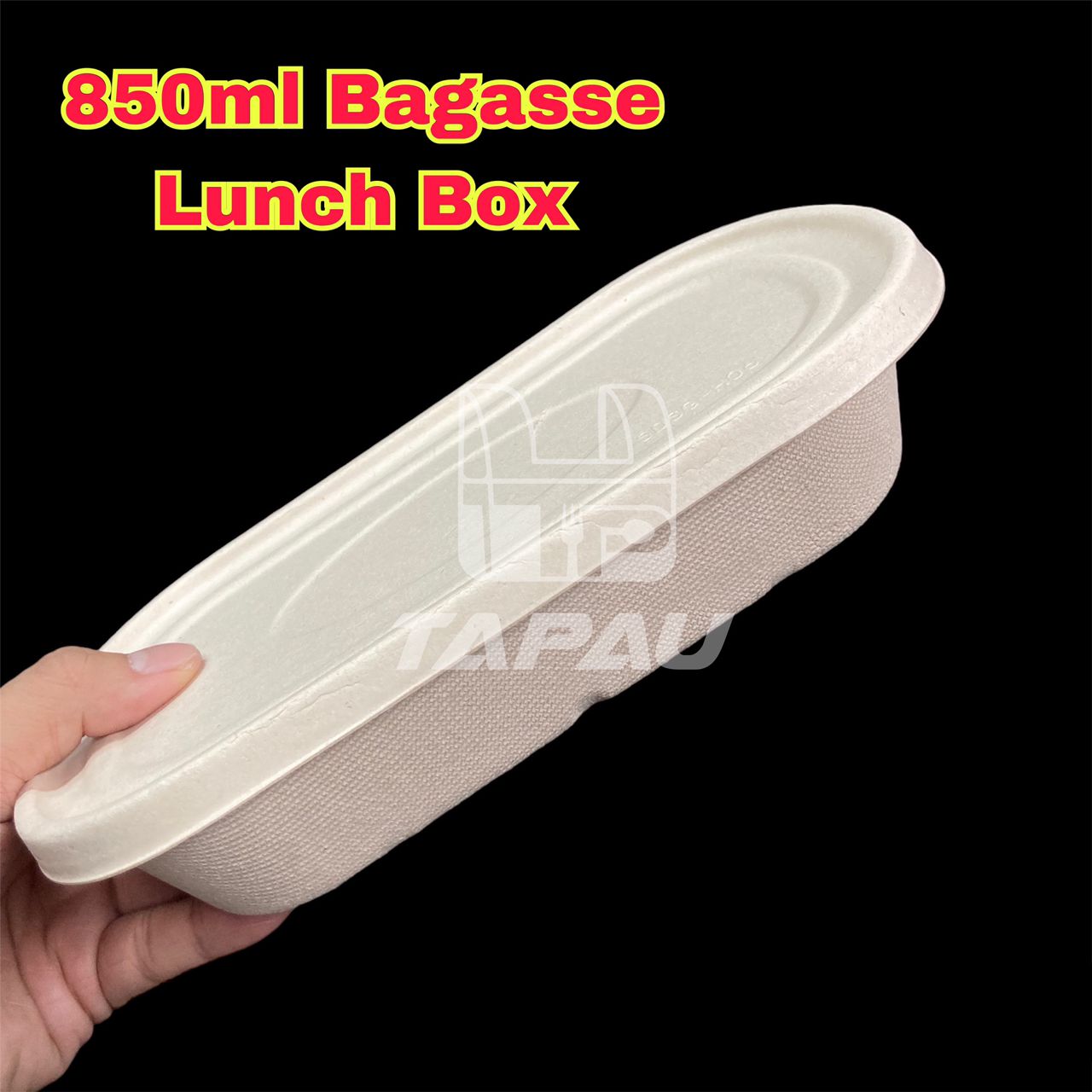 TAPAU - 850ml Oval Bagasse Lunch Box [ 50pcs +- ] / 2 Compartment Bio ...