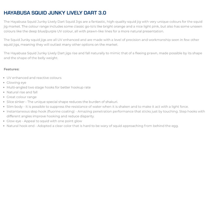 Hayabusa Squid Junky Lively Dart 3.0 Squid Jig ( 13g | 3.7sec/m ) Candat Sotong | Shopee Malaysia