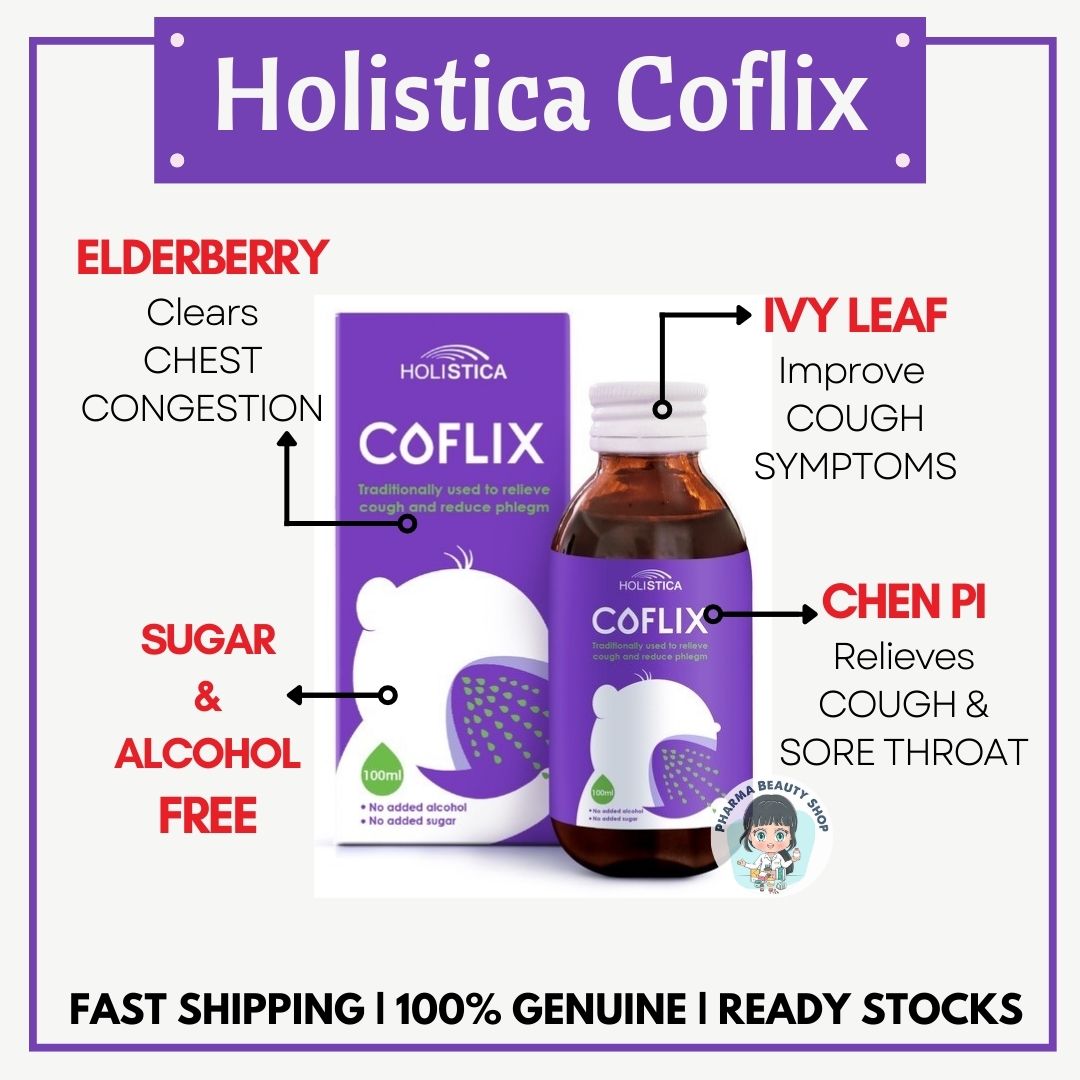 Holistica Coflix Syrup 100ml (Non-drowsy, Sugar & Alcohol-Free Cough ...