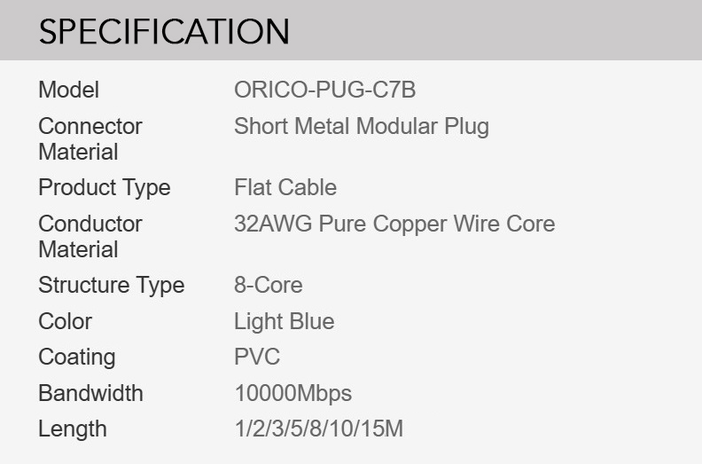 ORICO CAT7 10Gbps FLAT Ethernet RJ45 LAN Cable - Blue (PUG-C7B ...