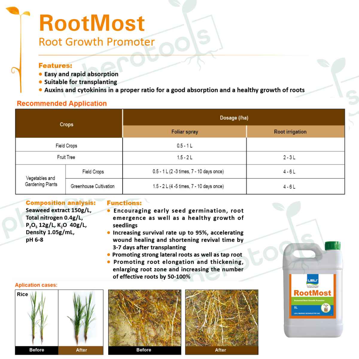 Pherotools LEILI 250ML RootMost Seaweed Fertilizer Stronger & Root Growth Promoter to Overc ...