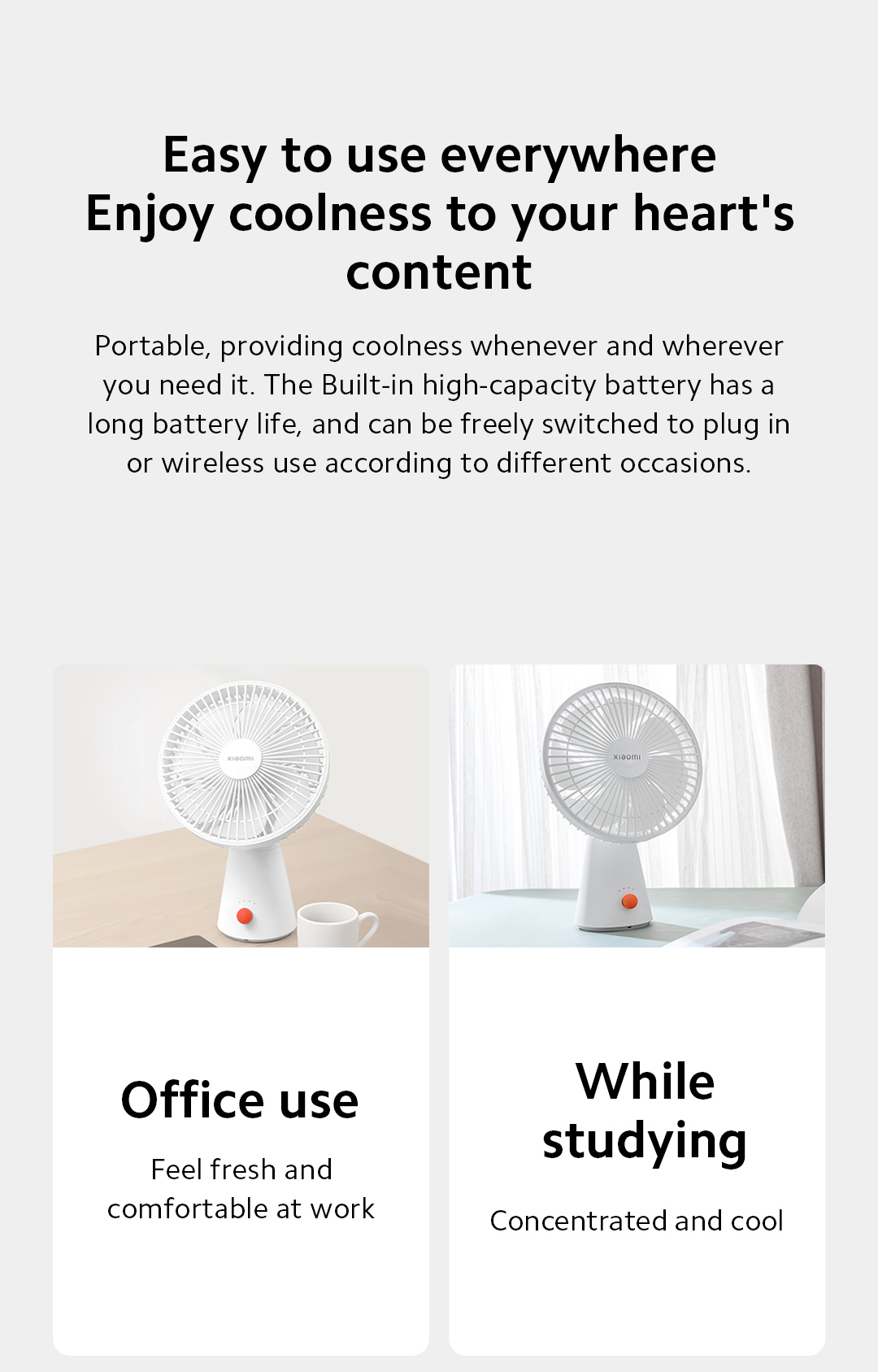 Xiaomi Rechargeable Mini Fan | hand-held+desktop fan/18.5h long ...