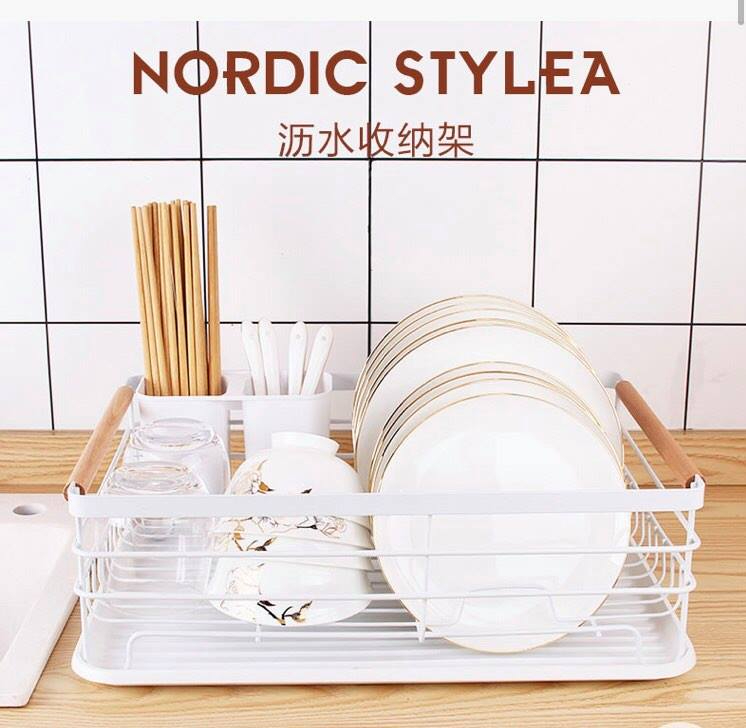 MUJI style Kitchen Dish Rack Drainage Tray Storage Rak Dapur Pinggan ...