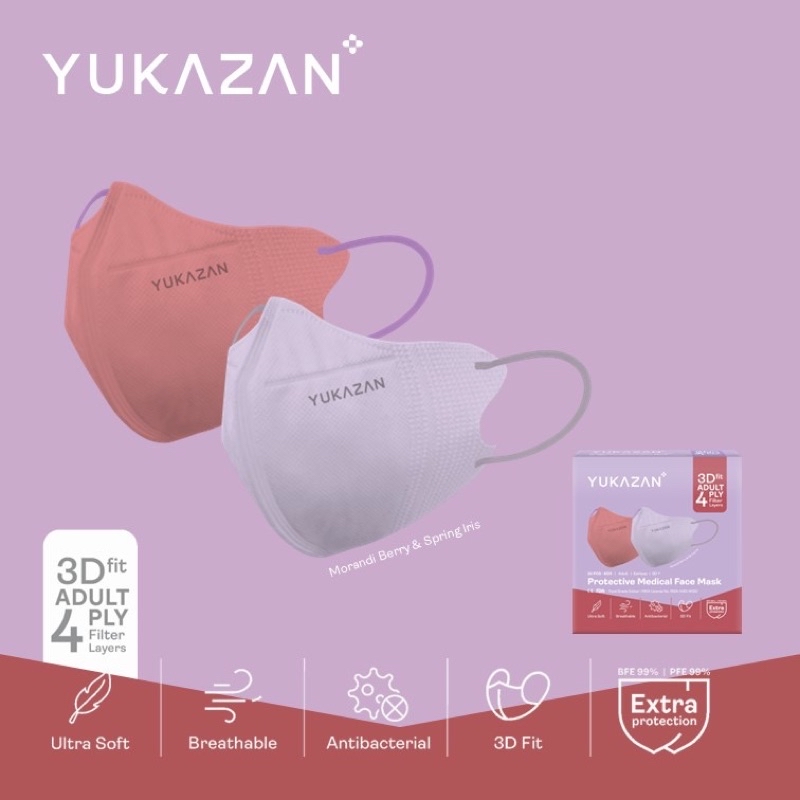 Yukazan 3D Fit 4ply Medical Face Mask(50 Pcs/Box)Morandi Berry&Speing ...