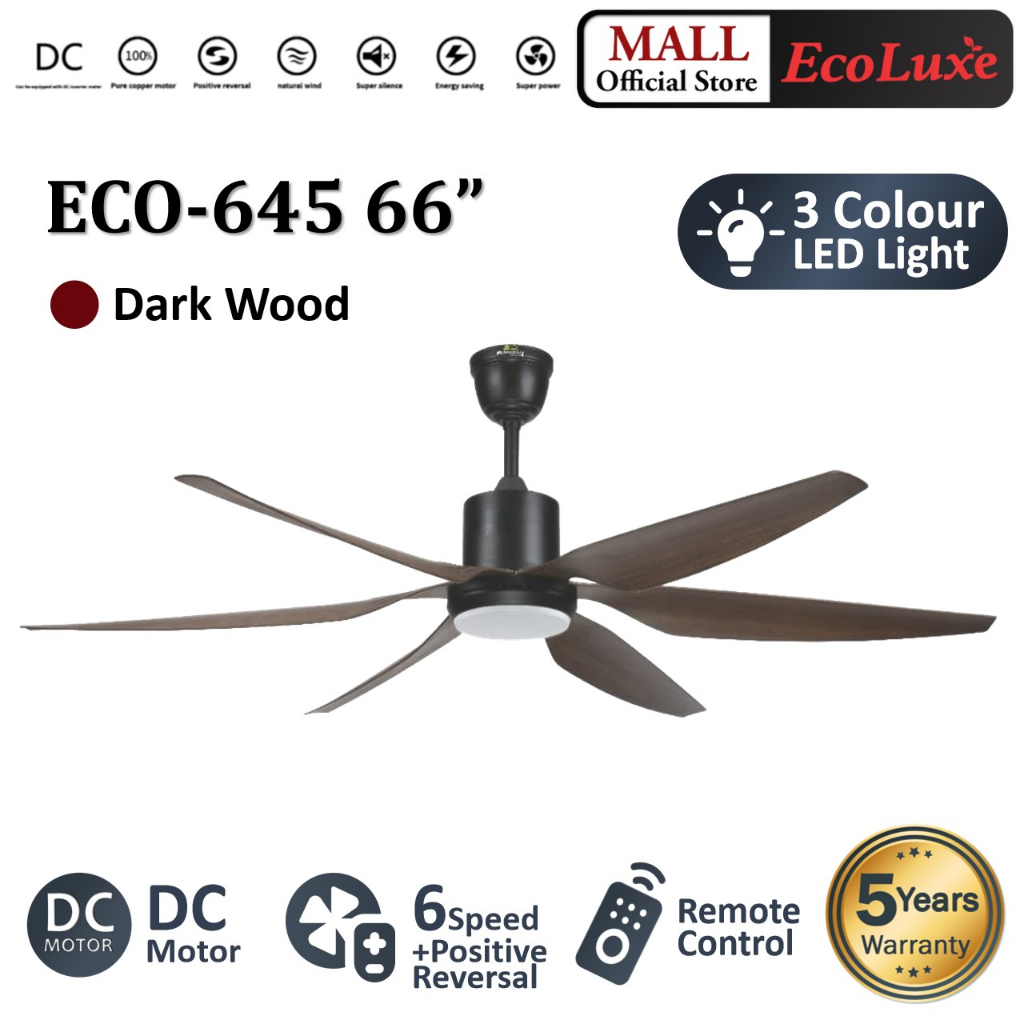 ECOLUXE ECO-645 DC Motor Ceiling Fan with LED Light 6 Speeds Remote ...