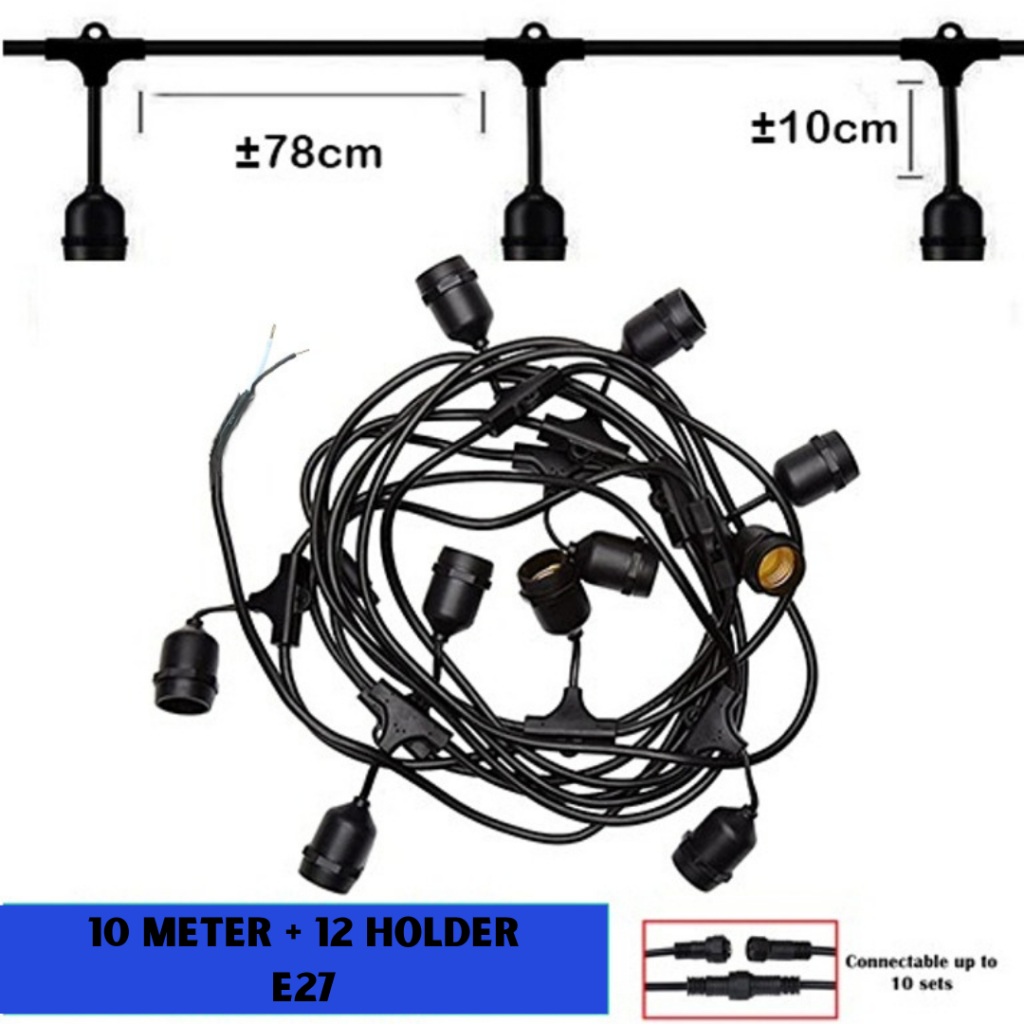 10MTR x 12 20 E27 Waterproof Holder Set Lampu Raya Lights Outdoor ...