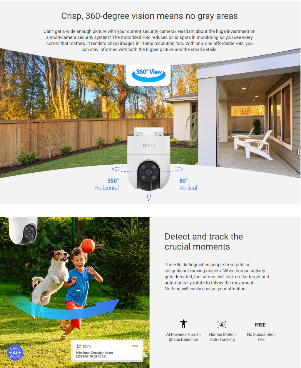 EZVIZ H8c 1080P / H8c 2K 4MP WiFi Outdoor PT Camera Human / Vehicle ...
