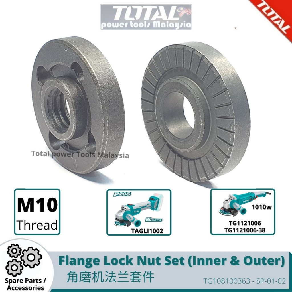 TOTAL 4'' Grinder Flange Kit Lock Nut Set 角磨机法兰套件 M10 For Angle Grinder ...