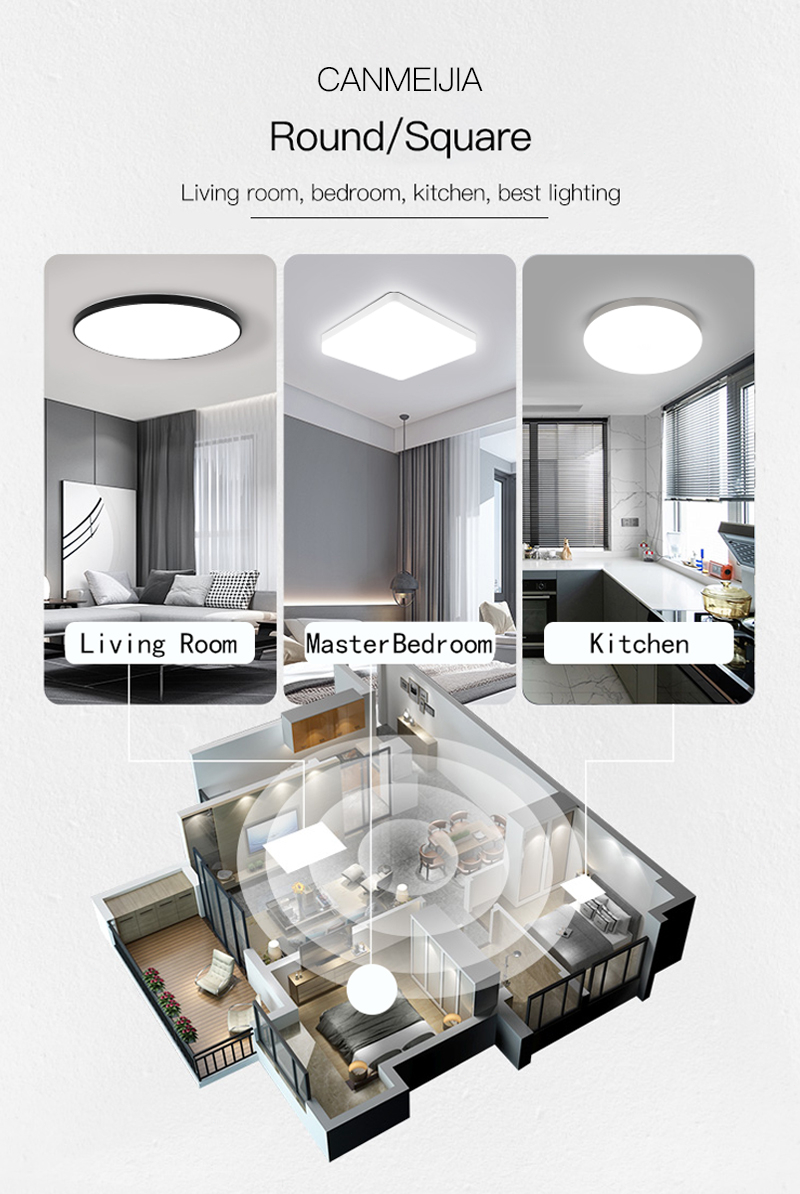 Moden Ceiling Light 90W Round Lampu Ruang Tamu AC220V Acrylic Led Panel ...