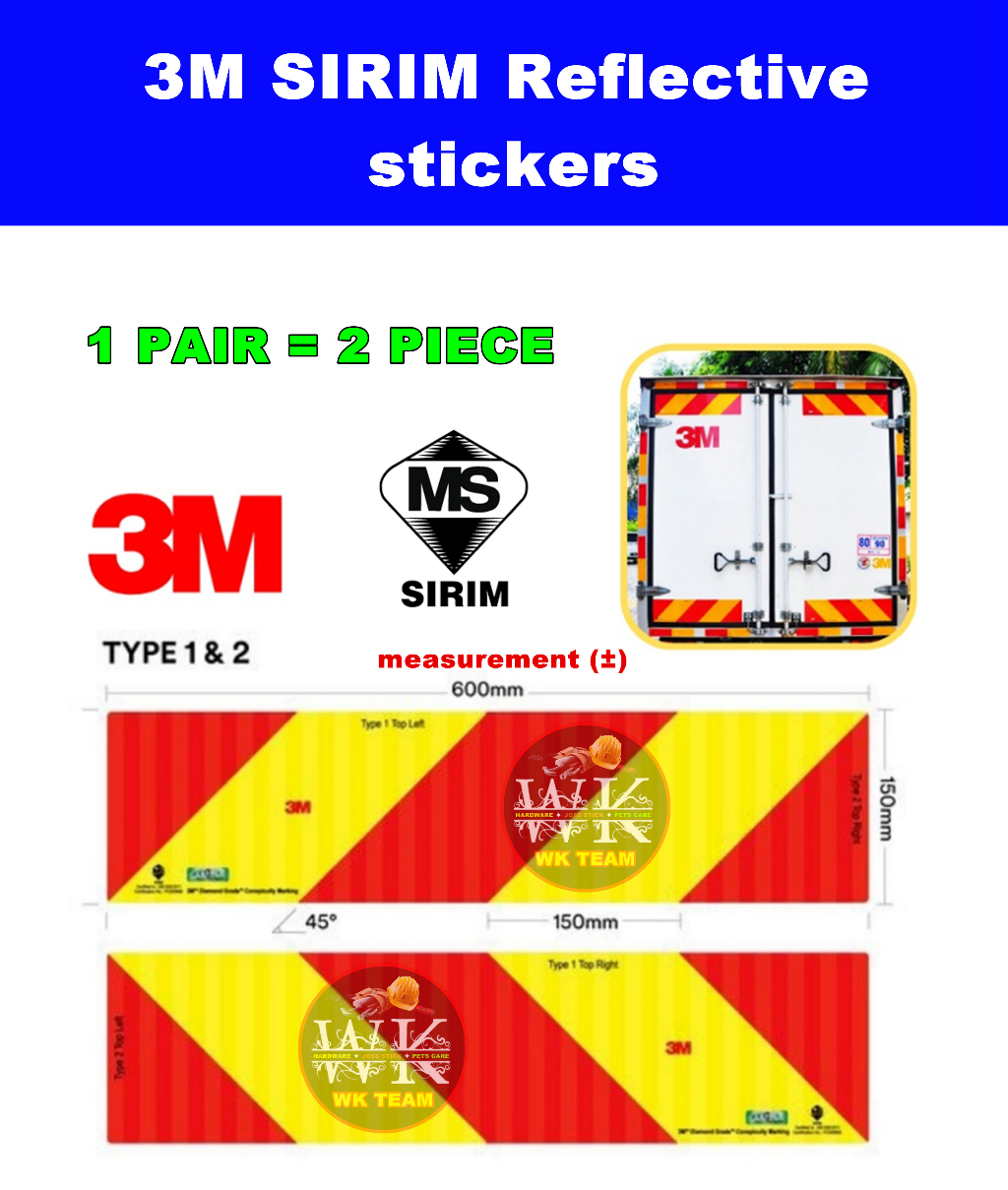 [ 1 pair = 2 piece ] - 3M Diamond Grade Lorry SIRIM Reflective sticker ...
