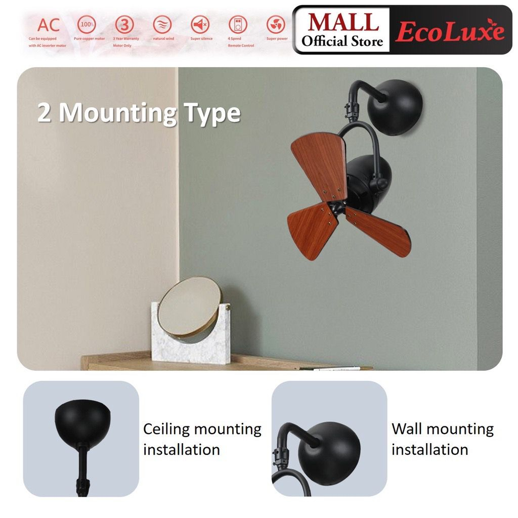 ECOLUXE ECO-388 16" Mini Fan AC Motor with 3 Speeds Remote Control ...