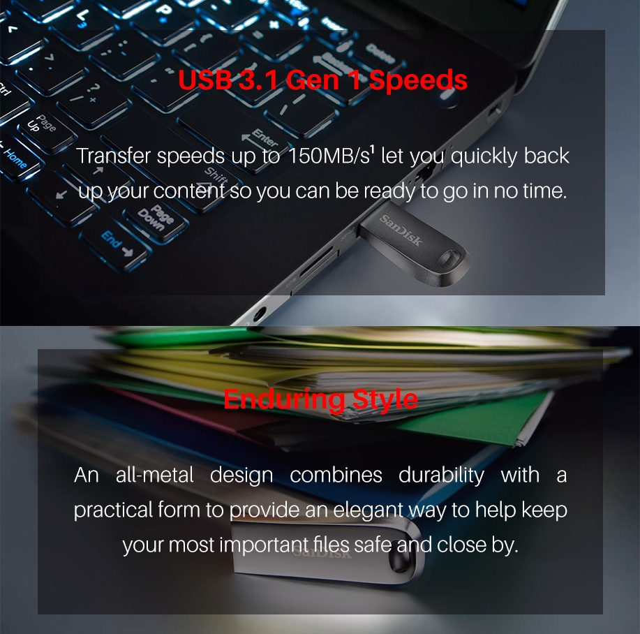 SanDisk CZ74 Ultra Luxe USB3.1 Flash Drive (16GB/32GB/64GB/128GB/256GB ...