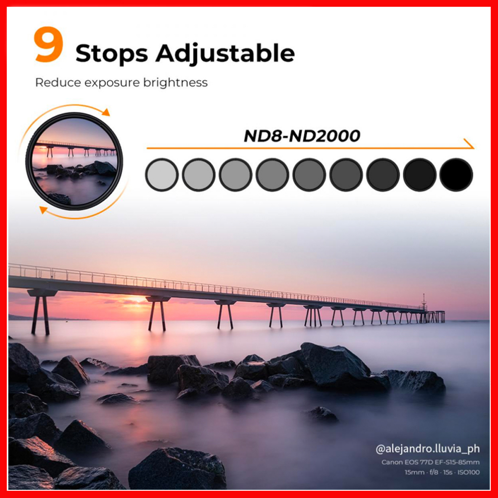 ND Filter K&F Variable Fader ND8-2000 (11 stop) Multi Coat ND filter ...
