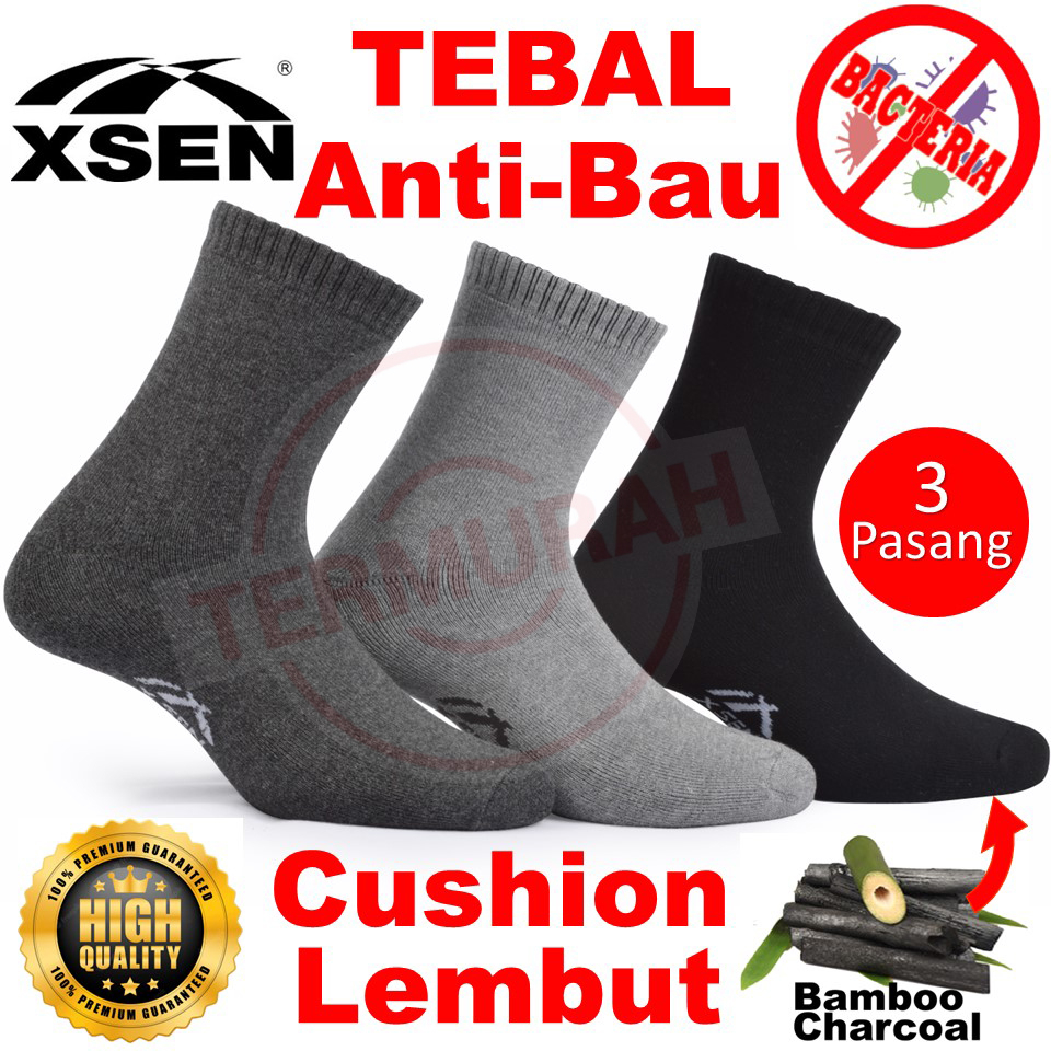 XSEN sarung kaki anti bau bamboo stokin Stoking antibacterial BLACK LONG THICK Socks XSEN Bamboo ...