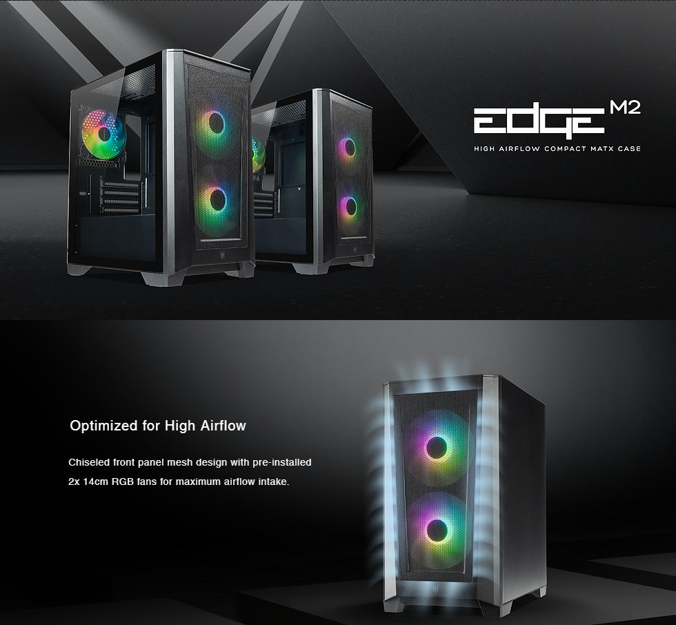 TECWARE EDGE M2 TG ARGB MATX CASE ( BLACK ) ( WITH 3 ARGB FAN ...