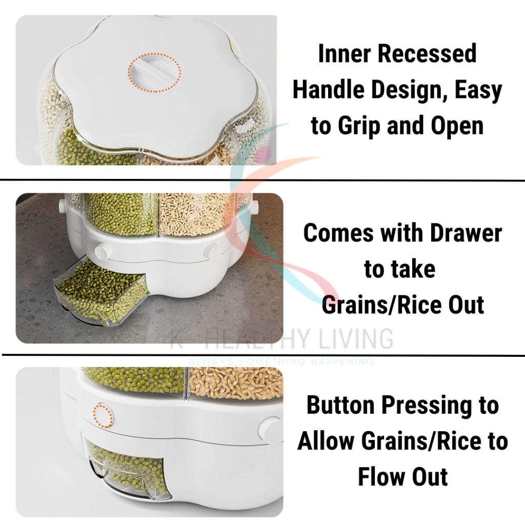 【READY STOCK】6 Grid Rotating Rice Dispenser Rice Storage Bucket Rice ...
