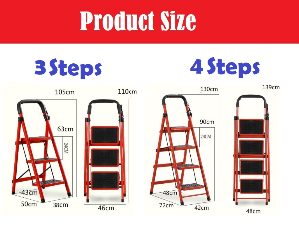 🔥🔥 3 Steps/4 Steps Folding Ladder Lightweight 3/4 Tier Ladder With Hand ...