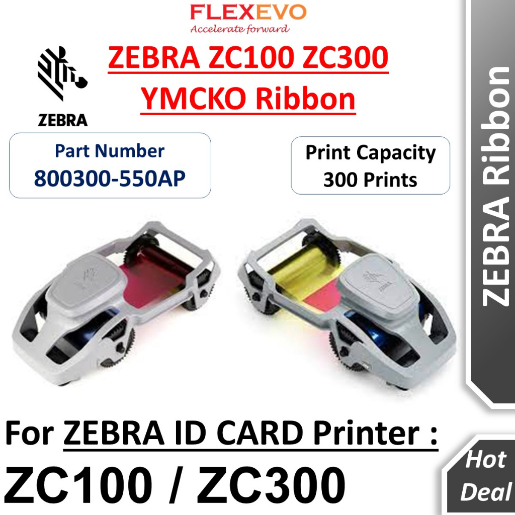 Zebra ZC100 ZC300 Series Color Ribbon 300 prints YMCKO 800300-550AP 800300-252AP for ID Card ...