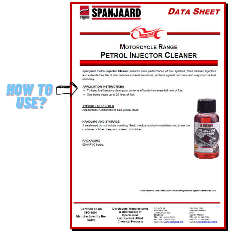 Spanjaard Motorcycle Injector Cleaner (50ml) - for petrol engine ...