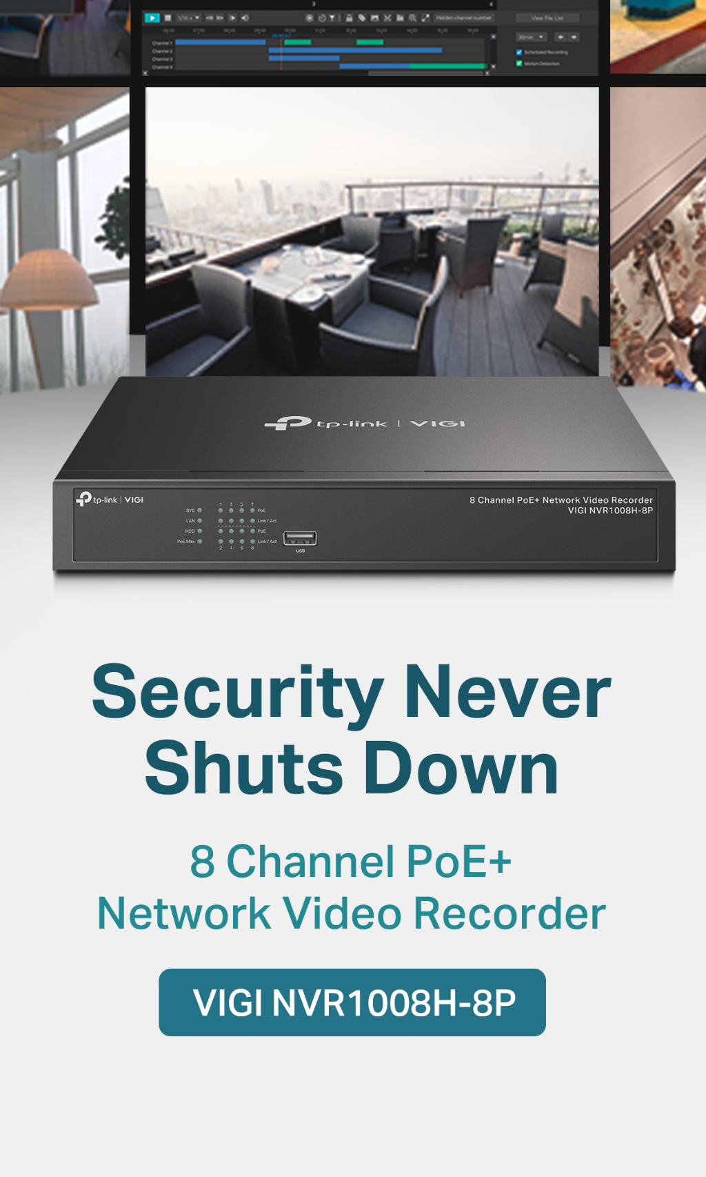 TP-Link 16MP CCTV 8 Channel PoE+ NVR (8CH IP CCTV Network Video Recorder) VIGI NVR1008H-8P ...