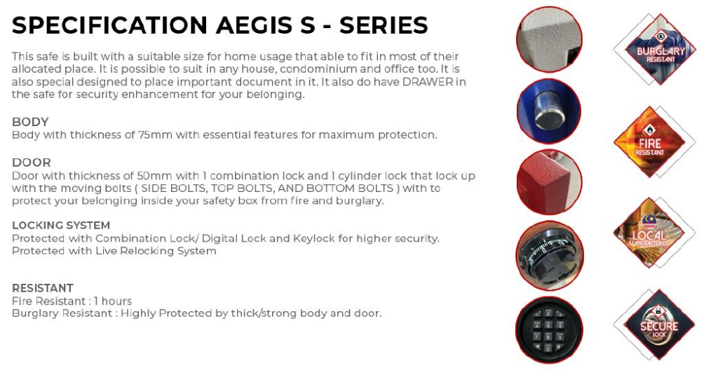 Aegis S1 Home Safe Box Aegeus Brand Safety Box Peti Besi Fire Resistant ...