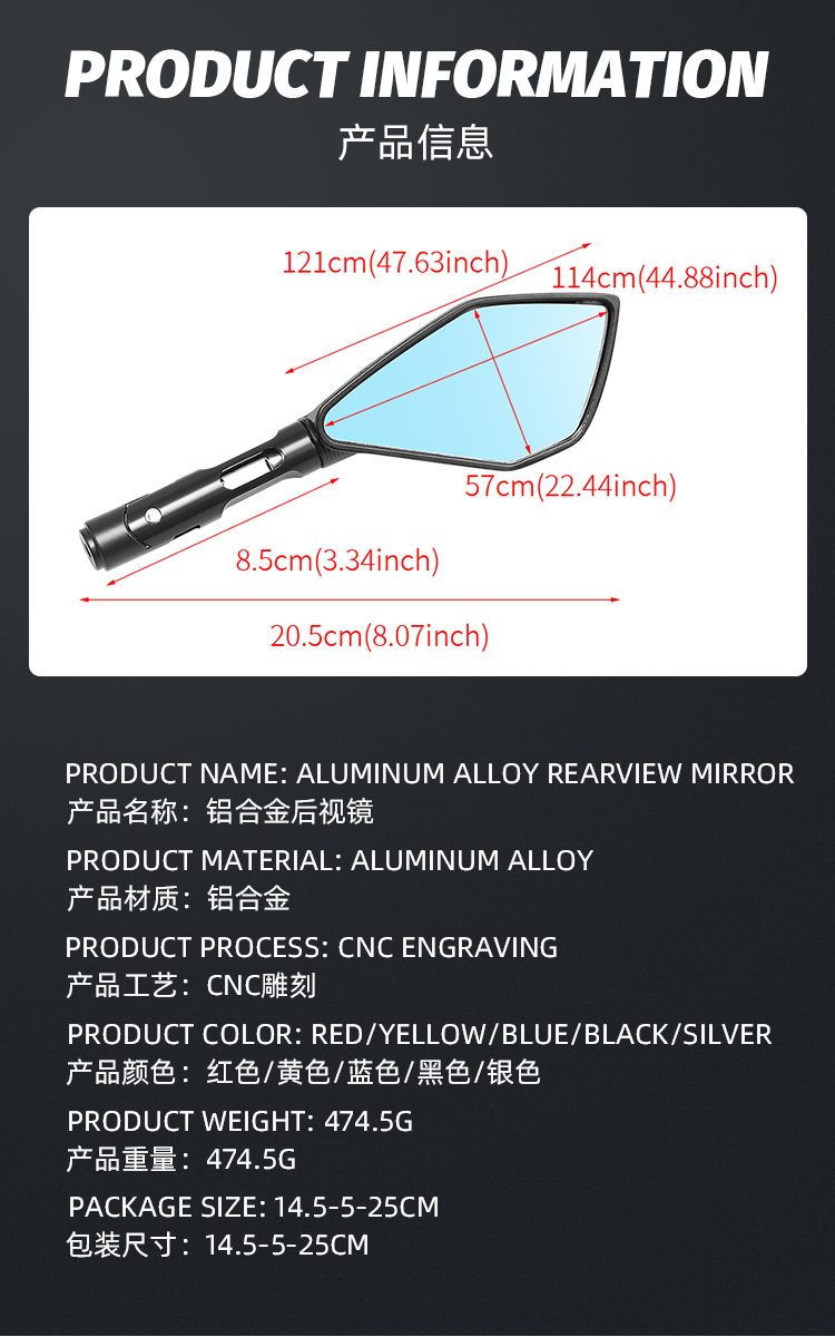 UNIVERSAL SIDE MIRROR ALLOY CNC MOTORCYCLE REARVIEW MIRROR CERMIN SISI ...