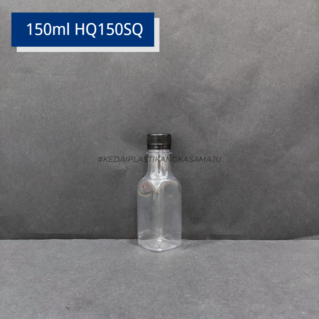 Botol Plastik Petak/Segi Tiga + Black Cap (100ml, 125ml, 150ml, 200ml ...