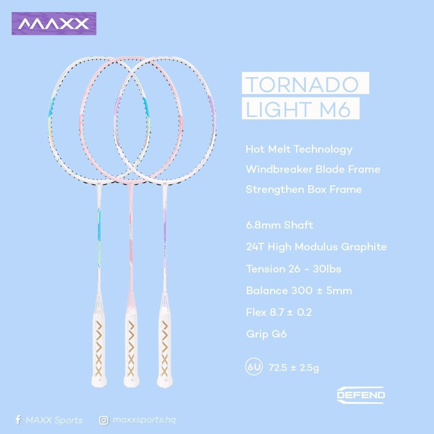 MAXX Badminton Racket -Tornado Light M6 ( 100% Original ) Head Heavy ...