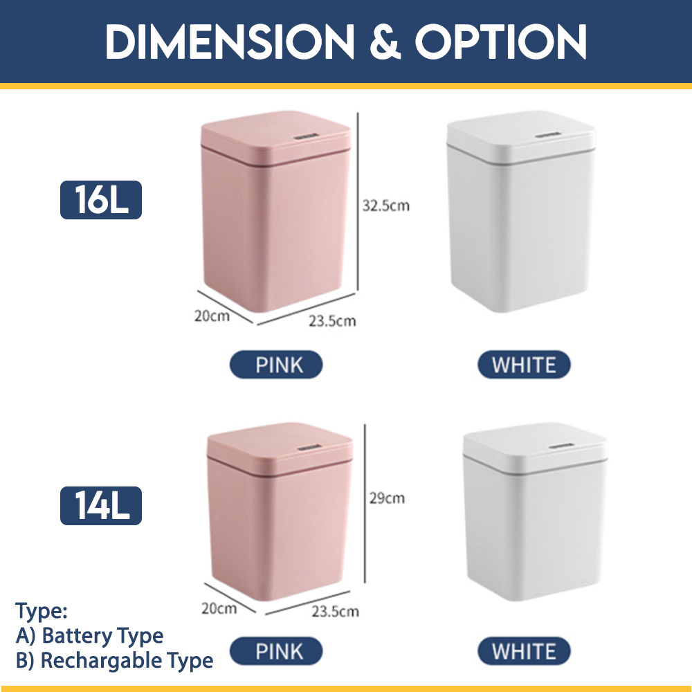 Borong365 14L 16L Rechargeable Smart Dustbin LED Automatic Sensor ...