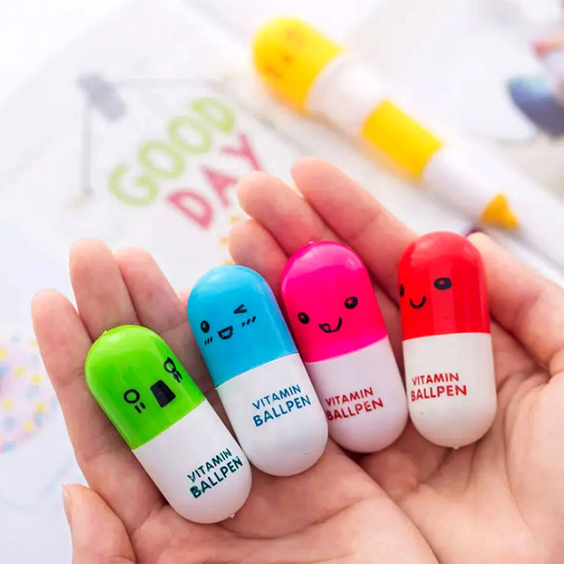 𝗣𝗢𝗖𝗞𝗘𝗧 𝗦𝗜𝗭𝗘 》Retractable Vitamin Mini Pen Capsule Ballpoint Pen School ...