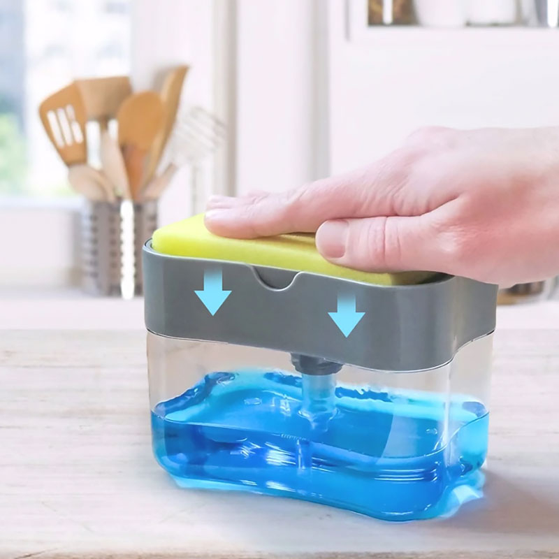 2 in 1 Detergent Press Soap Dispenser Box Sponge Cleaning Kitchen ...