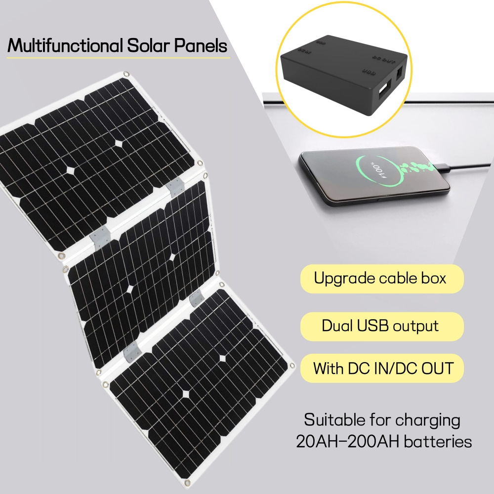 JUXING 75W 12V single crystal solar panel with 6 USB ports, suitable ...