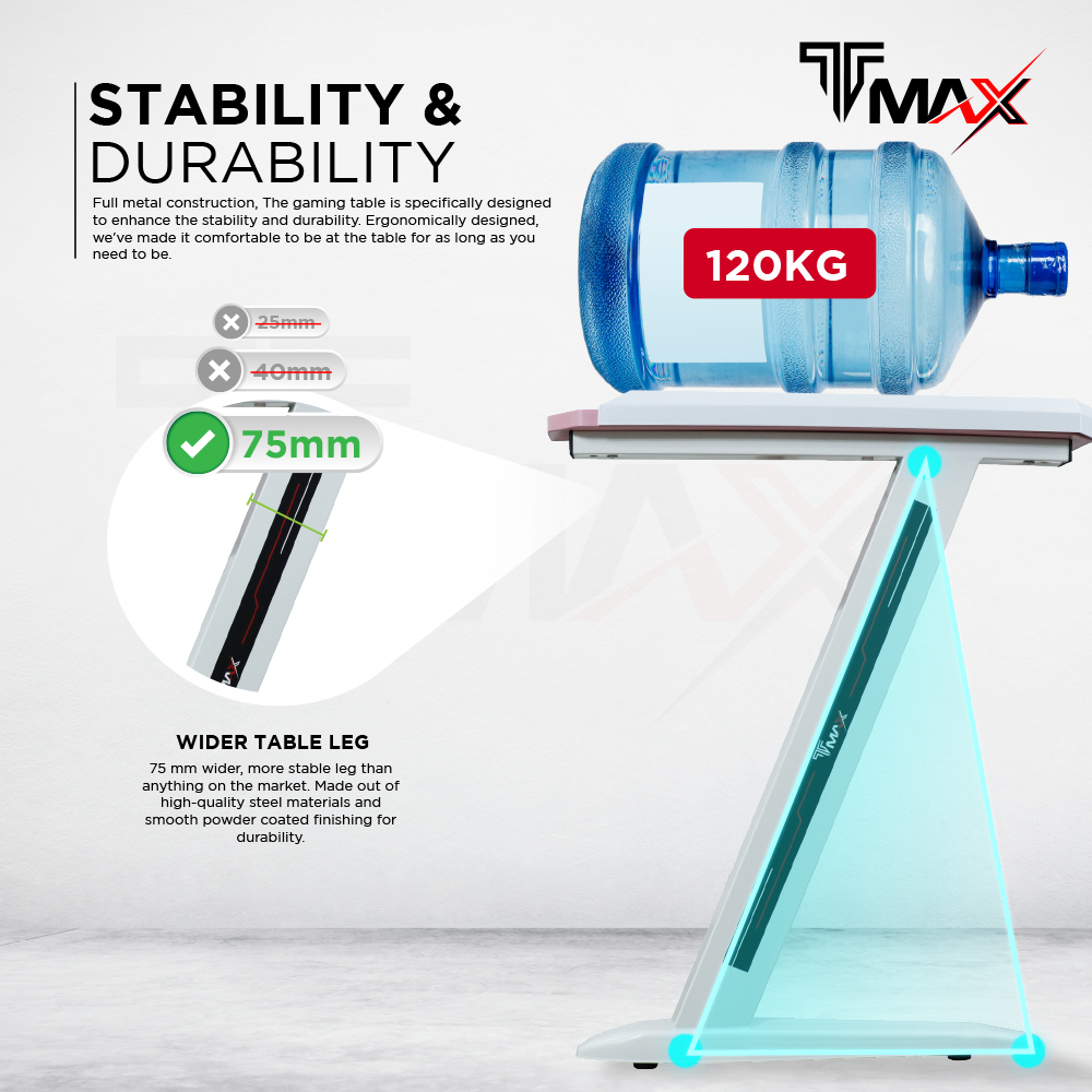 TMAX L120/140cm Z-shaped Gaming Table Gaming Desk With RGB Lighting ...