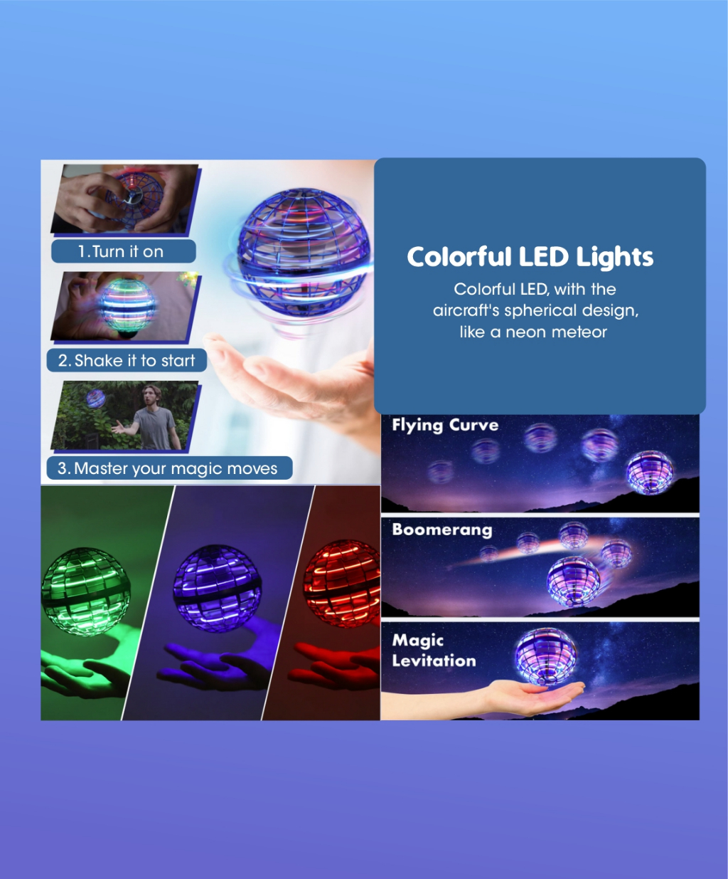 Flying Orb Toys with 360° Rotating Flynova Pro UFO Flying Toy Built-in ...