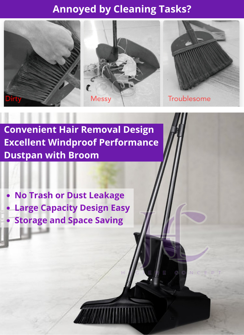CT Upright Plastic Dustpan C/W Broom Set / Self Closing Lobby Dust Pan ...