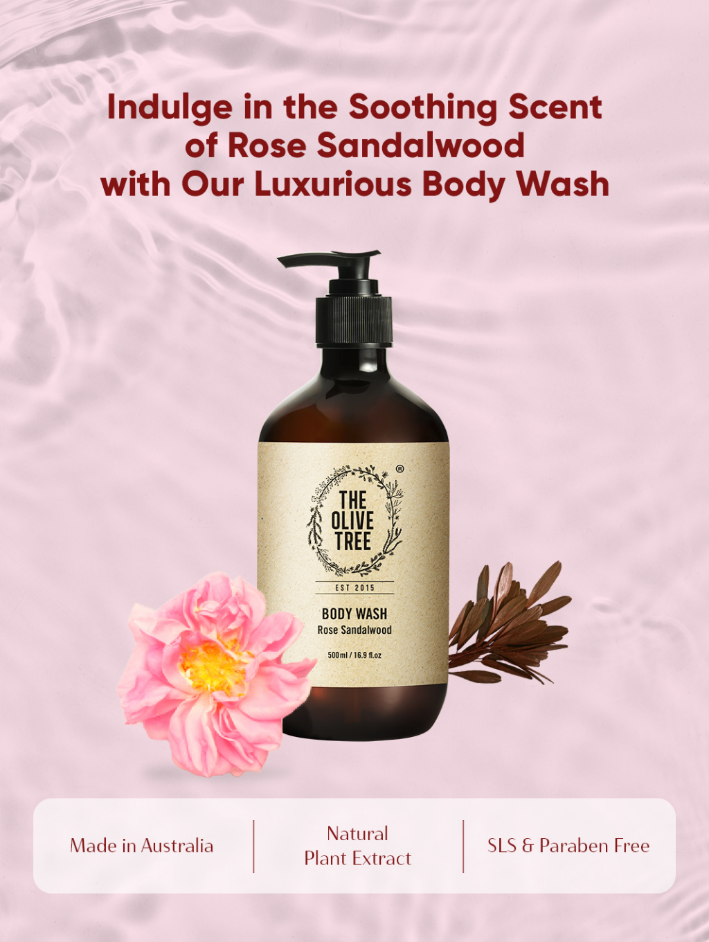 The Olive Tree Rose Sandalwood Body Wash Set/Sabun Mandi Rose ...