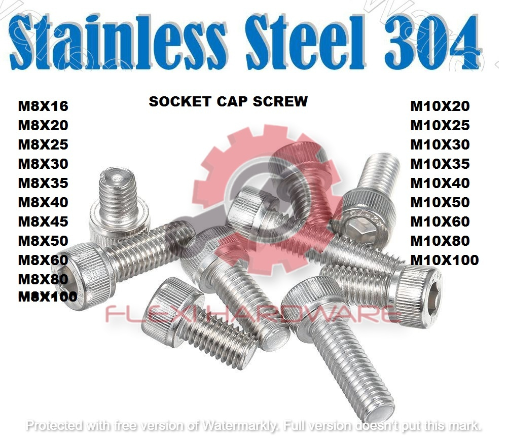 M8 M10 Cap Head Screws 304 Stainless Steel SHINY SURFACE Allen Bolt Hex ...