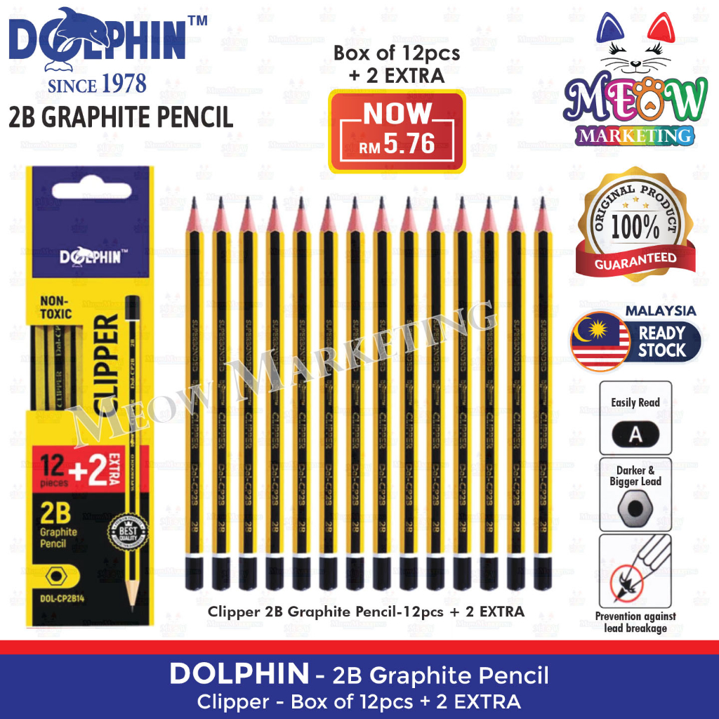 Dolphin 2B Pencil Clipper / Platinum - Box of 12pcs+2pcs / 2B Blister ...