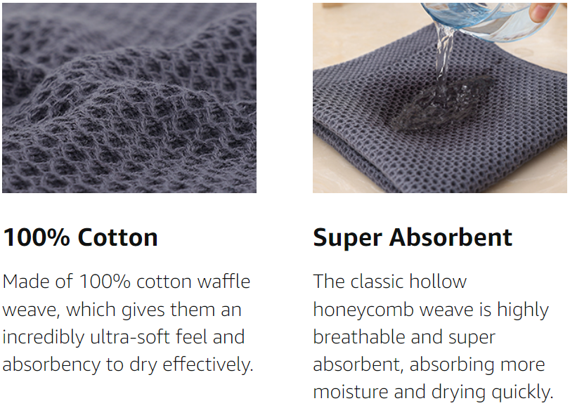 Kain Cotton 100% Waffle Weave Kitchen Dish Cloths, Ultra Soft Absorbent ...
