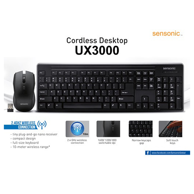SENSONIC UX4000 2.4GHZ WIRELESS 1000DPI MOUSE&KEYBOARD COMBO SET ...