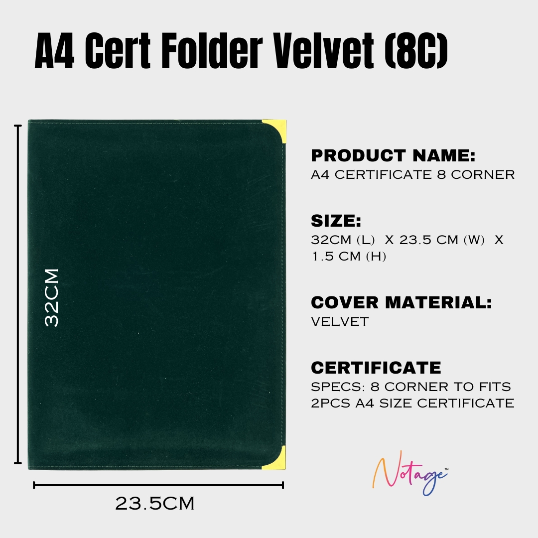 A4 Velvet Certificate Holder 8 corner 2 Side Certificate Folder ...