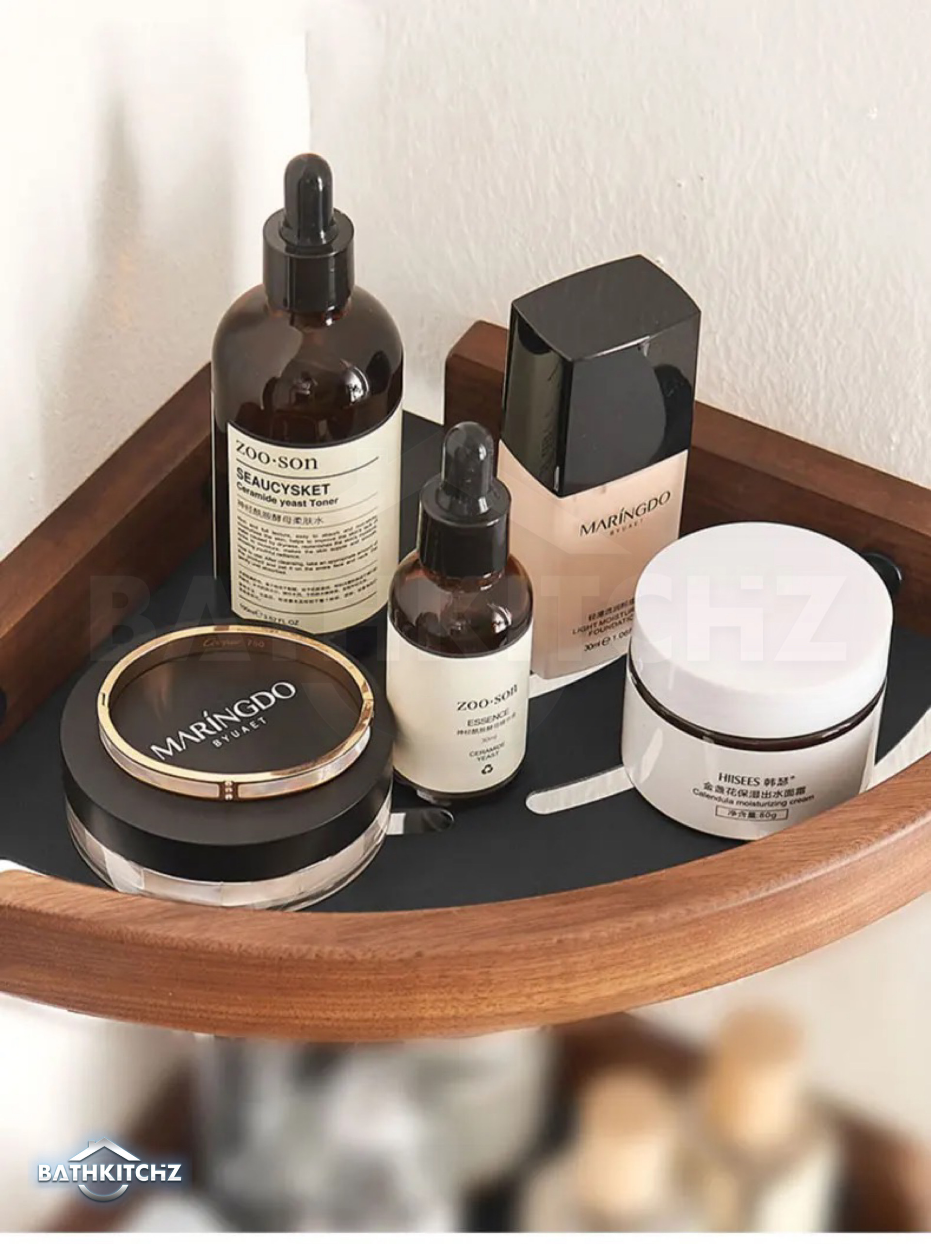 BATHKITCHZ Solid Wood Corner Shelf Bathroom Shower Storage Multi ...