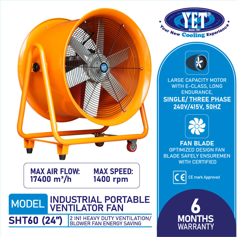 YET ECO SHT60 24 Inch 240V/425V Heavy Duty Portable Ventilator Fan ...