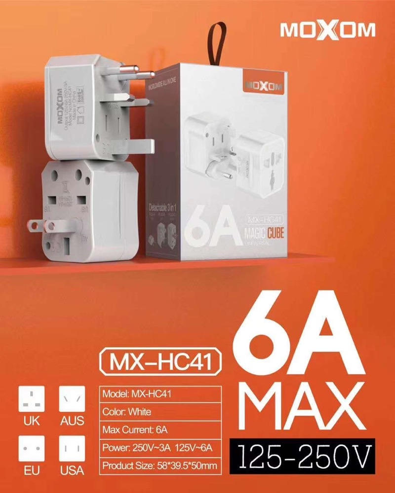 MOXOM MX-HC41 6A Magic Cube Universal Plug Detachable 2 in 1 Travel Adapter | Shopee Malaysia