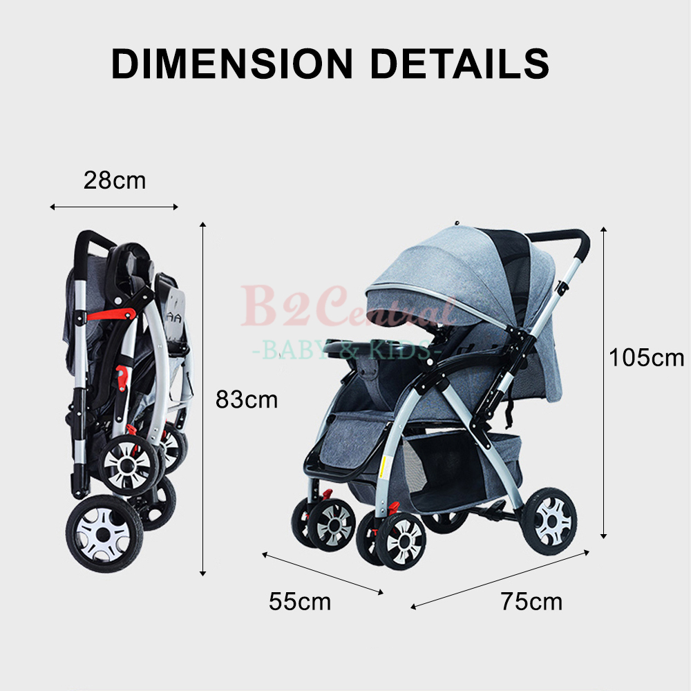 Premium Foldable Stroller Two Way with Big Shade Reverso Kids Compact ...